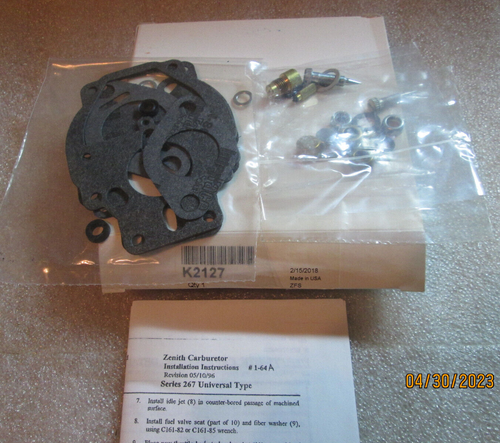ZENITH SERIES 267 CARBURETOR CARB REBUILD KIT PN. K2127 NOS GENUINE OEM ...