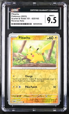 CGC Graded 9.5 Mint+ Pikachu 025/165 151 Reverse Holo Pokemon Card MEW ...
