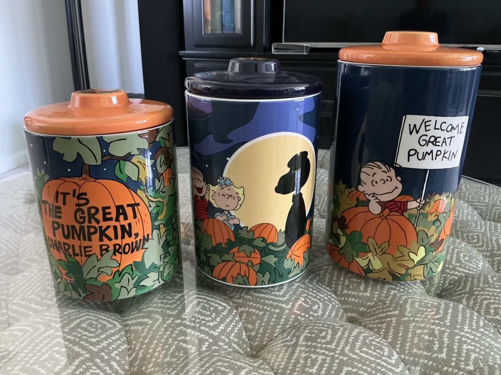 Set/3 Great Pumpkin Charlie Brown Snoopy Kitchen Canister w/Lid Cookie ...