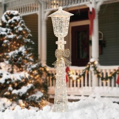 Outdoor 5 FT Lighted Lamp Post with Bowknot Christmas Decoration with ...