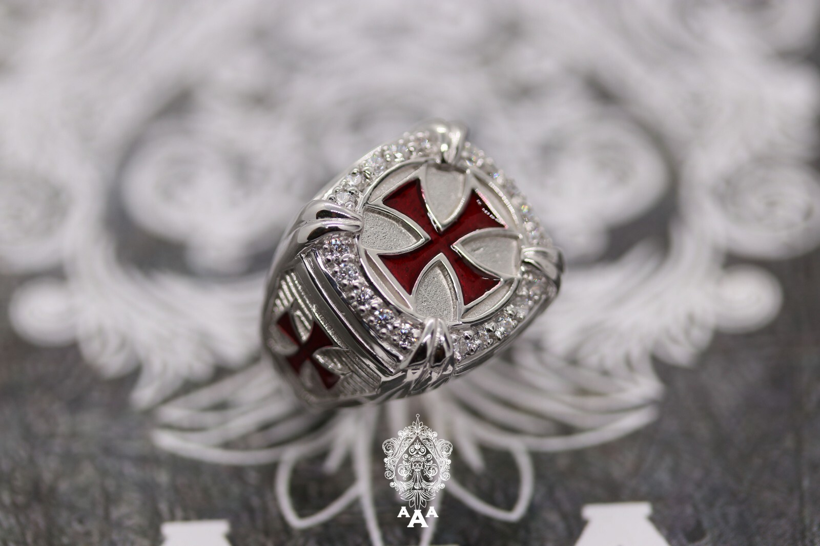 Cross Ring Knight Templar Cross Ring Knight Ring Silver 925 CZ Diamond ...