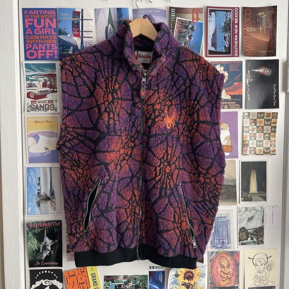 Vtg Spyder Vest Deep Pile Fleece Spider Web All Over M rare purple ...