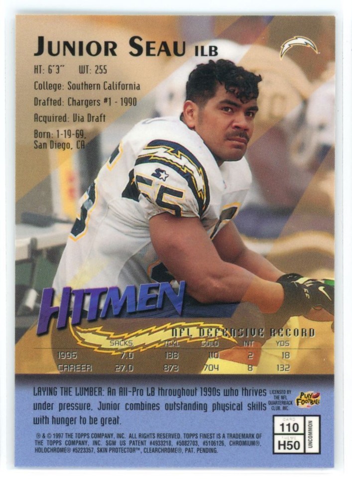 1997 Finest Uncommon Silver Junior Seau San Diego Chargers #110 | eBay
