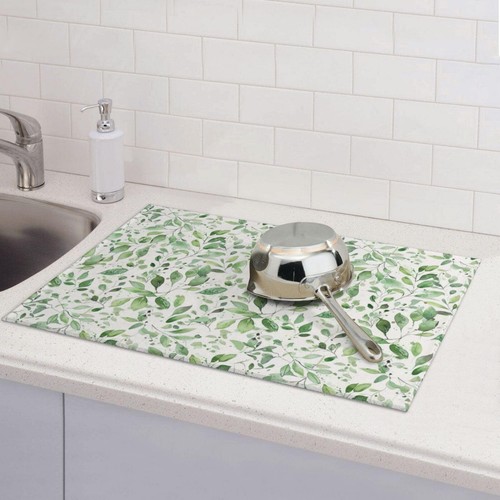 Green Leaves Dish Drying Mat Highly Absorbent Microfiber Kitchen ...