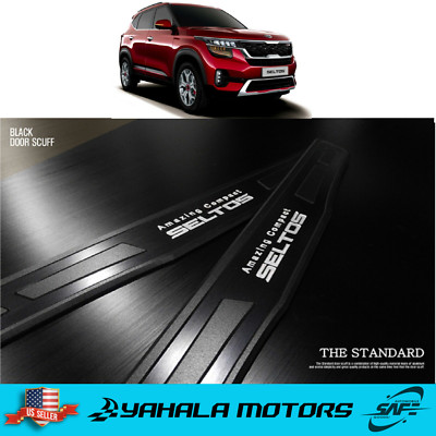 2PCS Door Scuff Plate Cover Panel Black Step Protector for KIA Seltos ...
