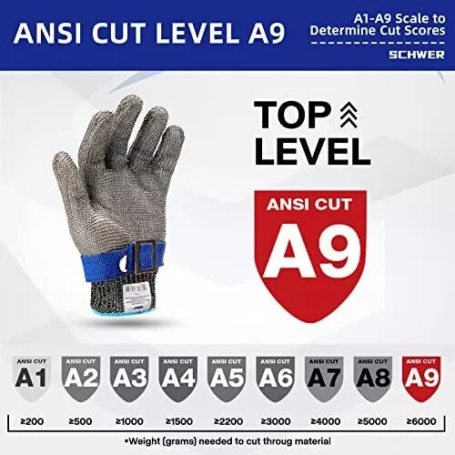 Ansi A9 Cut Resistant Glove Stainless Steel Mesh Metal Glove Food Grade ...