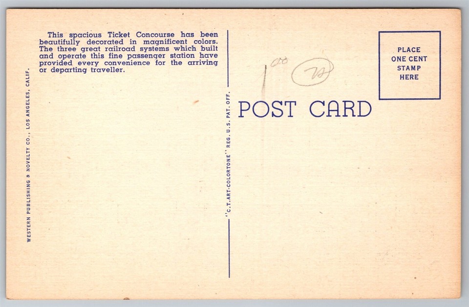 Postcard Ticket Concourse, Union Station, Los Angeles CA linen L104 | eBay