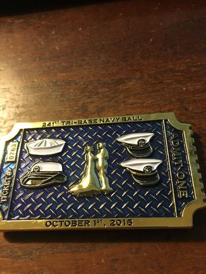 US MILITARY NAVY Challenge COIN; 241 Tri Base NAVAL BALL;#ed TICKET2016 ...