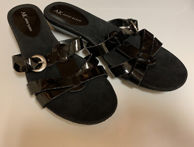 Anne Klein Black Patent Leather Slides size 8 Fast Ship. | eBay