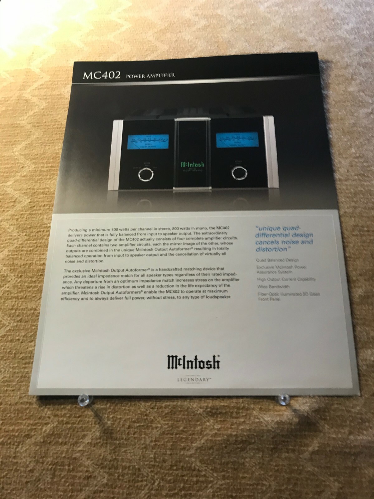 ORIGINAL MCINTOSH-MC402 POWER AMPLIFIER - SPEC INSERT D899 | eBay