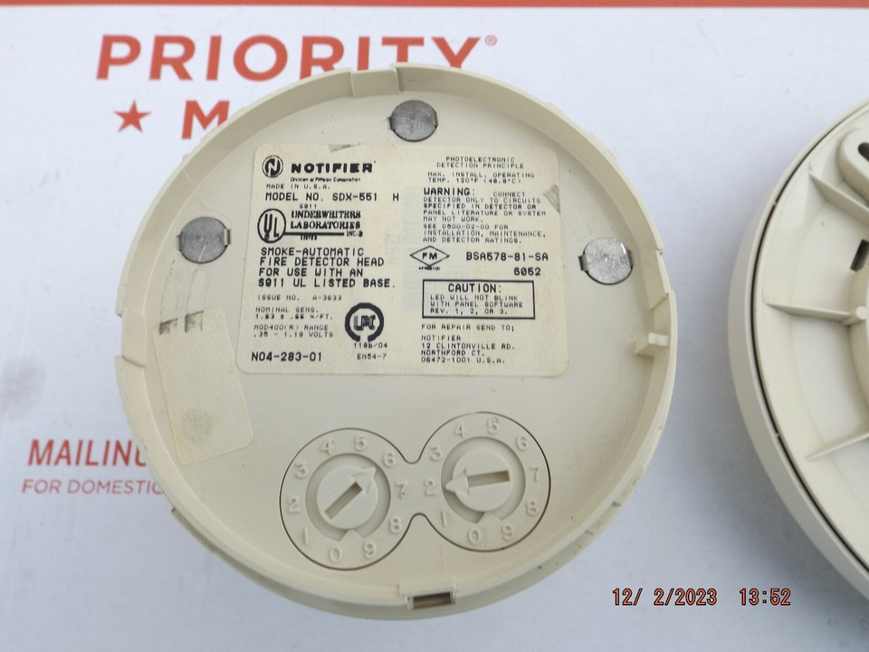 (1) Notifier SDX-551 Photoelectric Smoke Detector/w BX-501 Bases ...