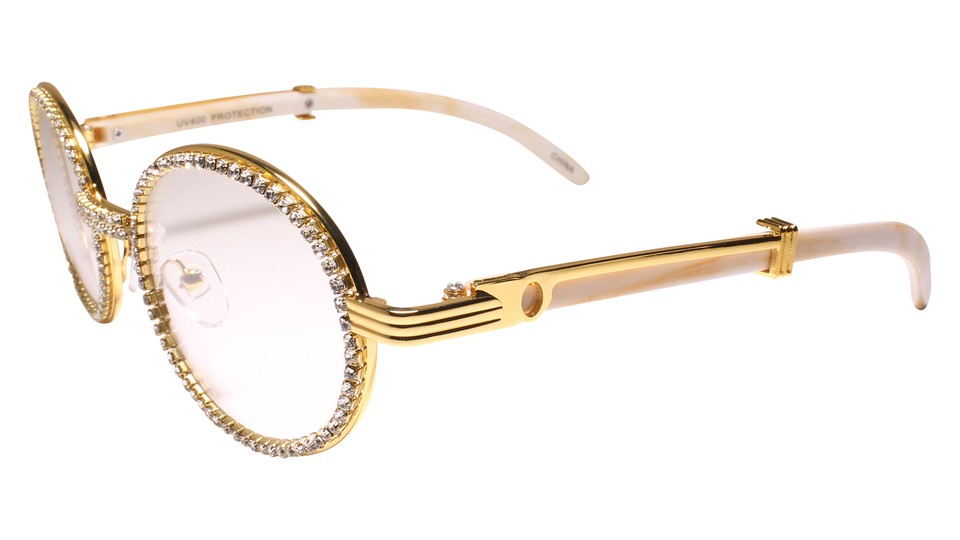 Oval Gold Frame with Crystals on the Edge Hip Hop Rapper Dope Clear ...