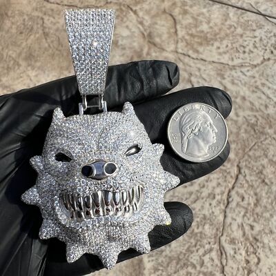 925 Sterling Silver Big Dog Pitbull CZ Iced Bling Out Huge Pit Bull ...