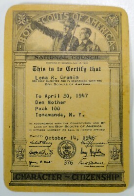 1946 Vintage DEN MOTHER CERTIFICATION CARD, Cub Scouts BSA ...