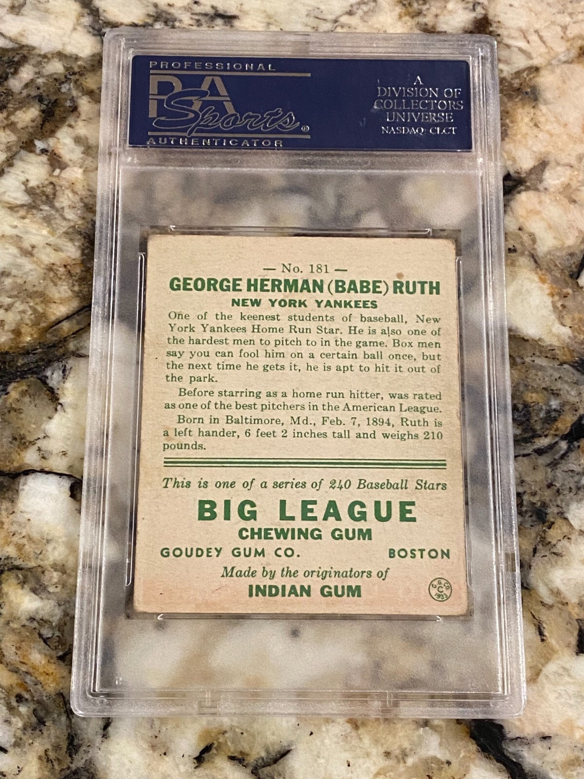 1933 GOUDEY BABE RUTH #181 PSA 5 CENTERED PRECISE PRINT & CLARITY HOF ...