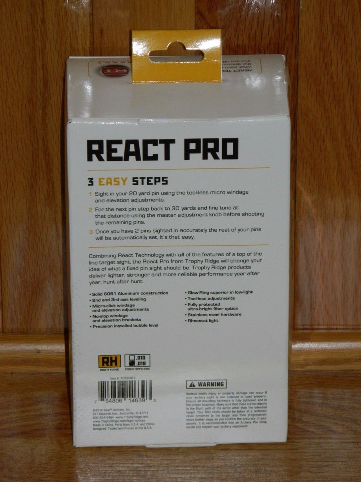 Brand New Trophy Ridge React PRO 5 Pin Bow Sight- Black -Right Handed ...