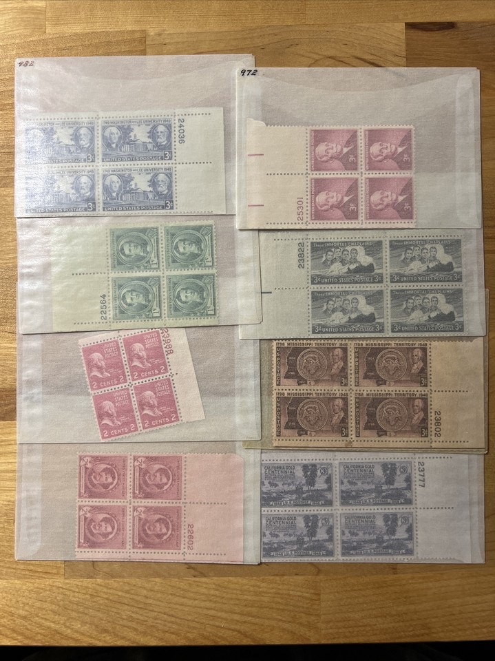 36 vintage US stamp plate blocks from 1930-1949 Scott numbers 690-986 ...