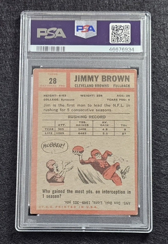 Rare 1962 JIM BROWN Signed Topps Card-HOF-CLEVELAND BROWNS-PSA 10 Auto ...