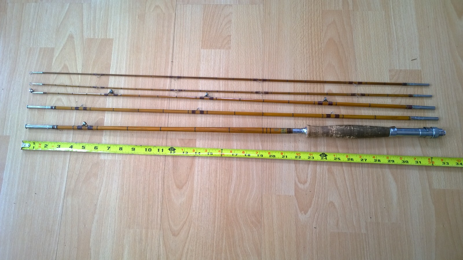 ANTIQUE GRAMPUS KIRAKU HEXAGONAL BAMBOO 3 PIECE FLY FISHING ROD WITH 2 ...