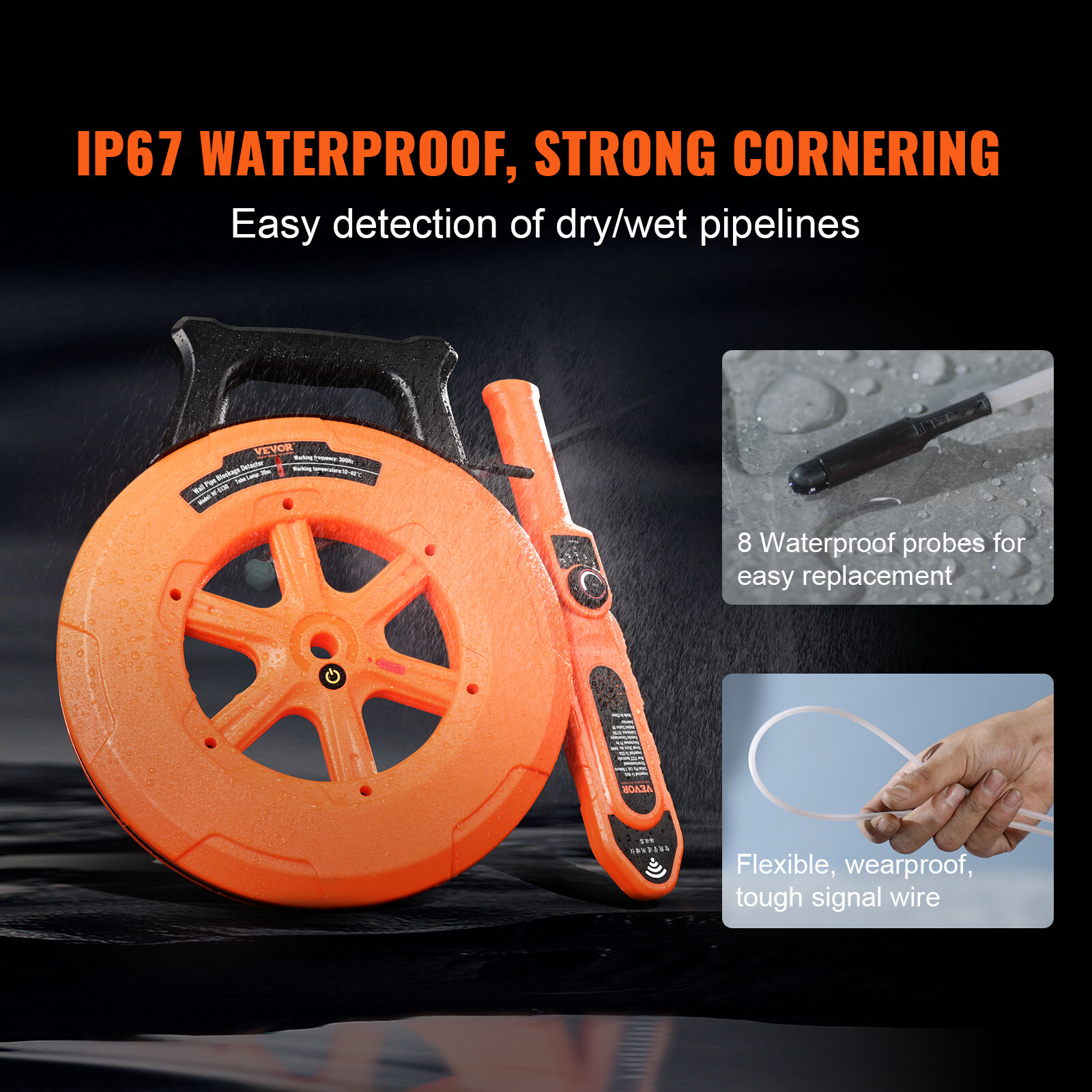 VEVOR Pipe Blockage Detector Locators 100ft/30m Waterproof for PVC ...