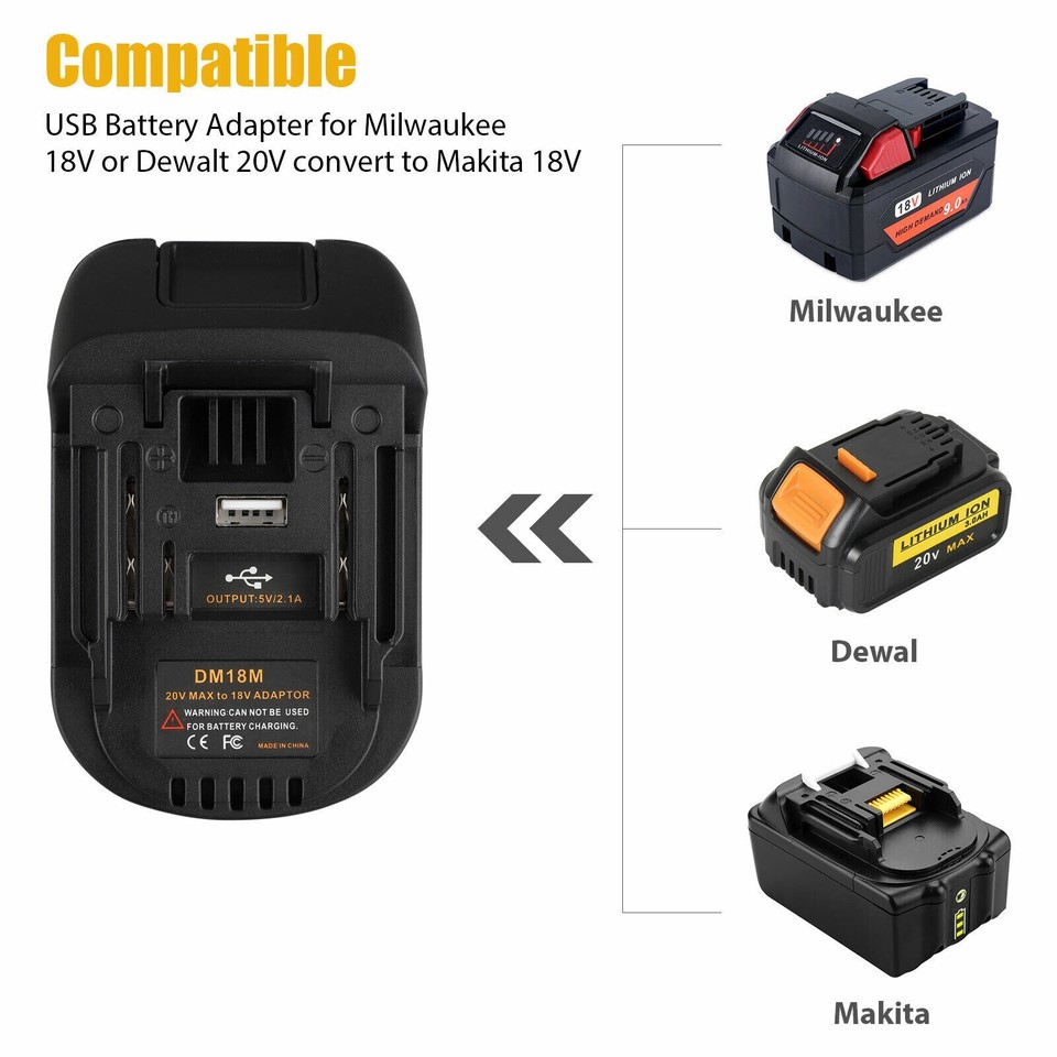 USB Battery Adapter Converter For 20V DEWALT Milwaukee M18 Convert To ...