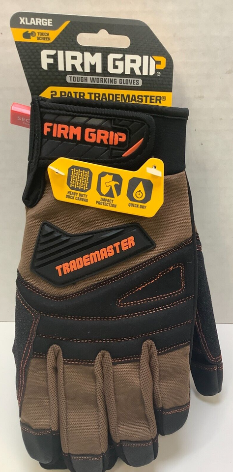 FIRM GRIP TradeMaster Gloves, XL, Tan, Duck Canvas Back, Breathable, 4 ...