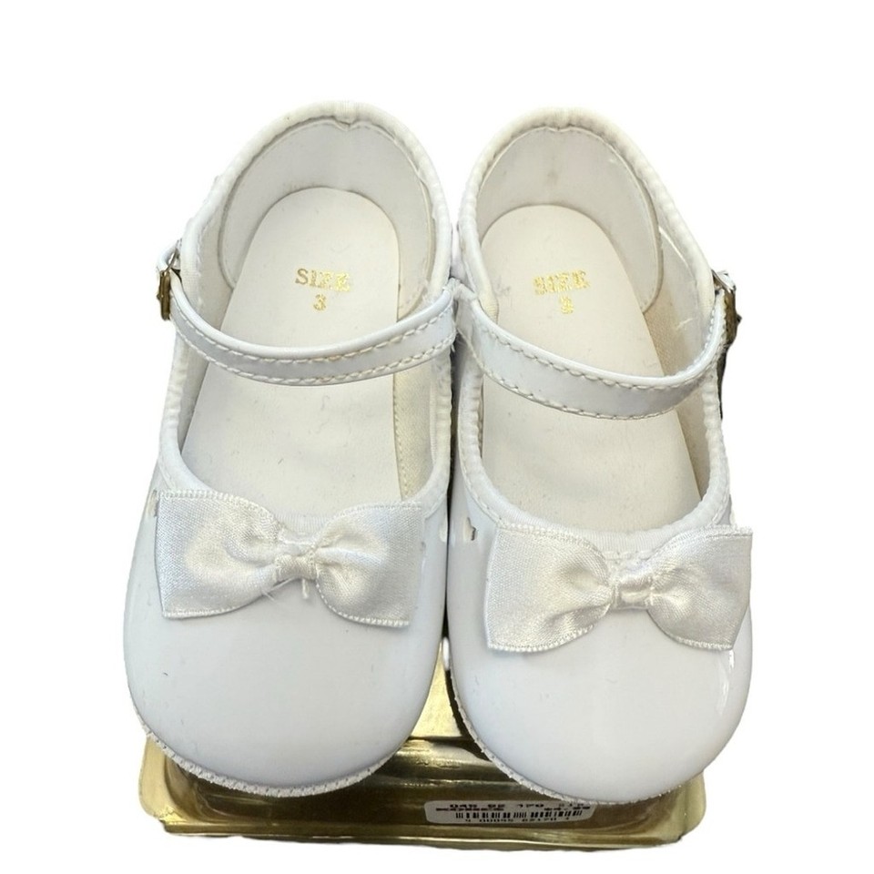 Vintage Darling Baby Shoes Sz 3 White Mary Jane with Bow Christening ...