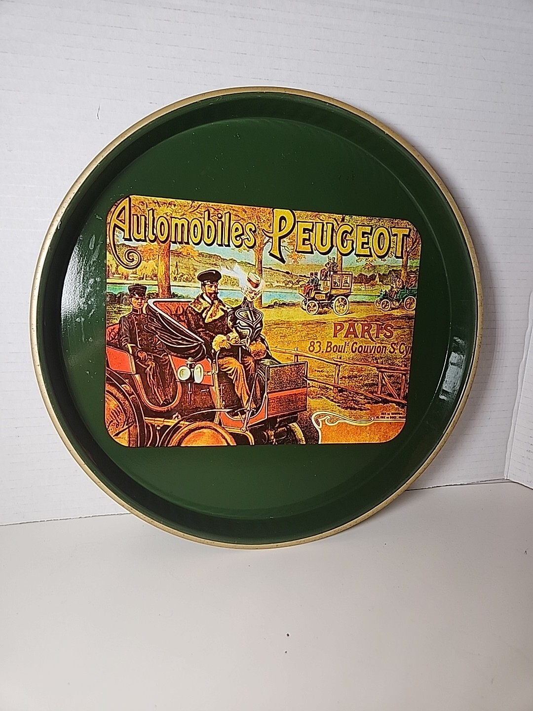 Vintage Nevco Metal Serving Tray Decorative Peugeot Automobile Cars 12. ...