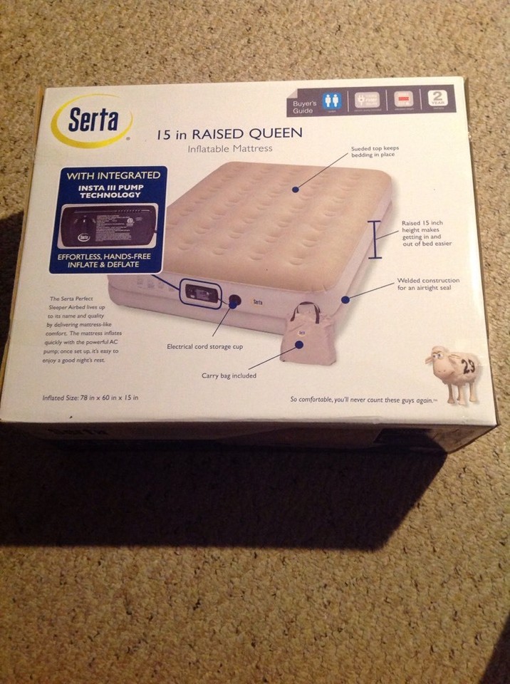 NIB Serta 15" Raised Queen Inflatable Mattress With Integrated Pump ...