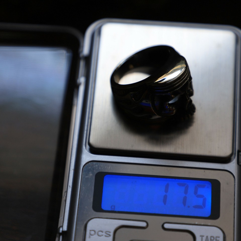 Skull Fire piston head ring men sterling silver 925 Biker Gothic punk ...