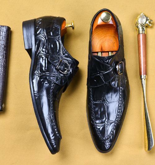 Mens Leather Buckle Shoes Pointed Toe Wedding Business Party Work ...