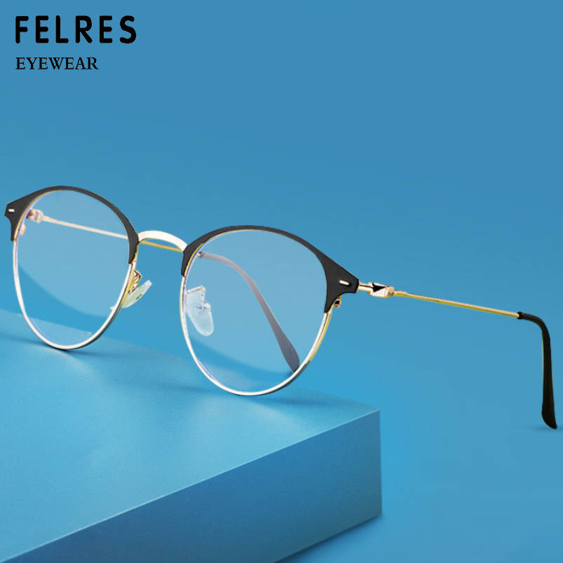 Men Women Metal Blue Light Blocking Reading Glasses Round Stylish Retro ...