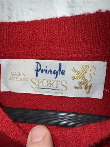 VTG Pringle Sports ST ANDREWS Red Knit Wool Golf Jumper Sweater Size L ...