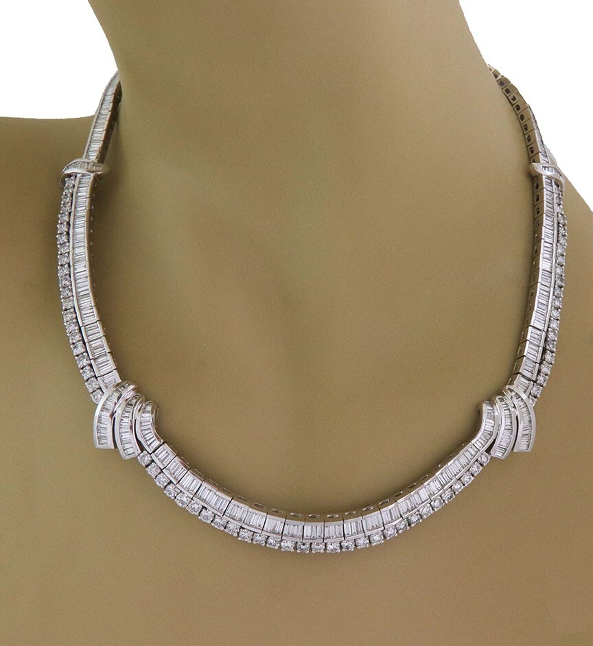 Diamond 17k 25 Carat White Gold Double Row Ribbon Style Collar Necklace ...