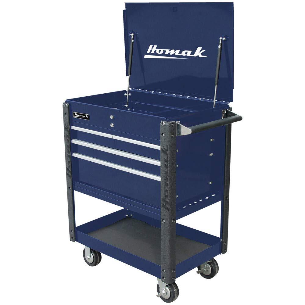 Homak Professional Series 4-Drawer Utility Service Cart, Blue, 35 ...