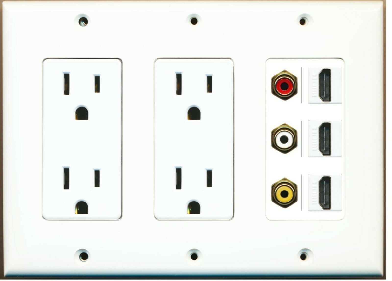 4 x 15 Amp 125V Power Outlet 3 x HDMI and 3 x RCA Port Wall Plate White ...