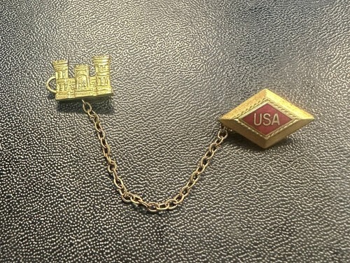 Vtg WWII Army Corps of Engineers 2 Piece Gold Tone Enamel USA ...
