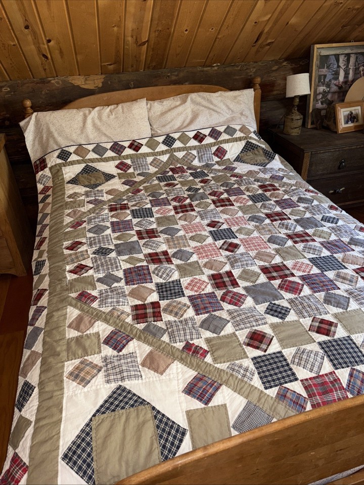 Handmade Pieced Patchwork Plaid Quilt Blanket, 62 X 82 Cotton Twin Full ...