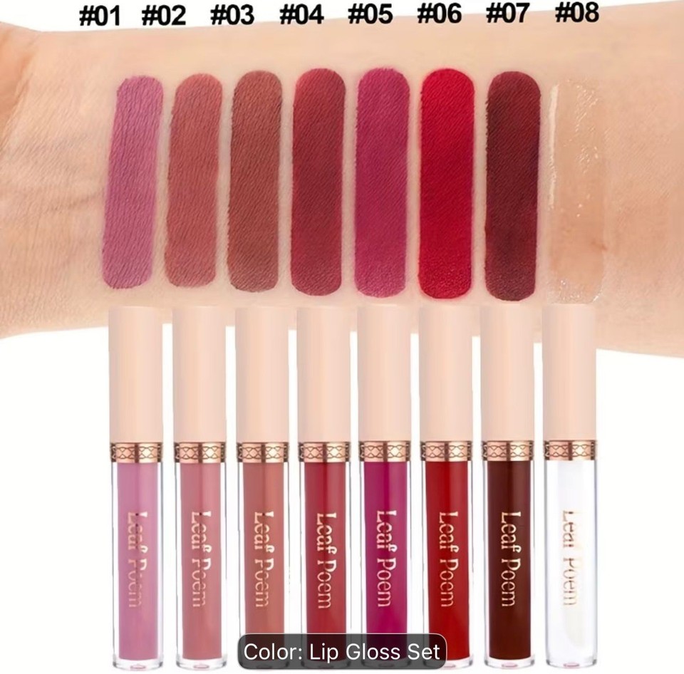 8 Colour Matte Lip Gloss Set Long Lasting Nude Red Pink Lipsticks Gift ...
