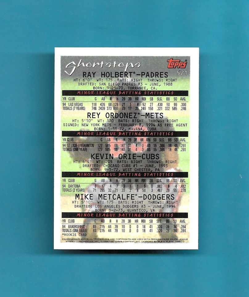 1995 Topps Prospects ROOKIE RC # 571 REY ORDONEZ NY METS KEVIN ORIE ...