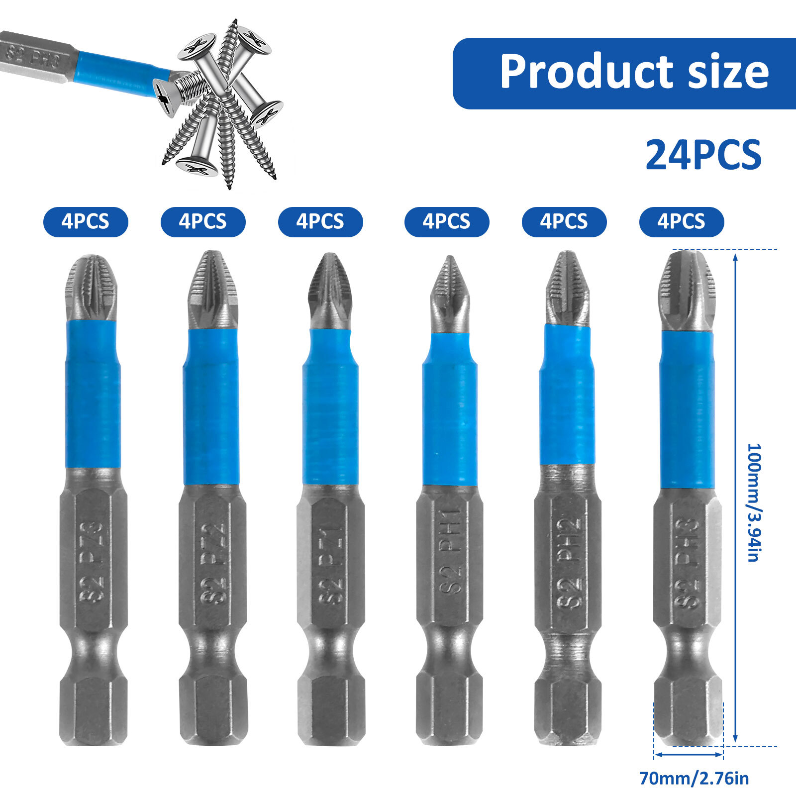 20Pcs Cross Head Screwdriver Bits S2 Alloy Steel 1/4 Inch Hex Shank ...