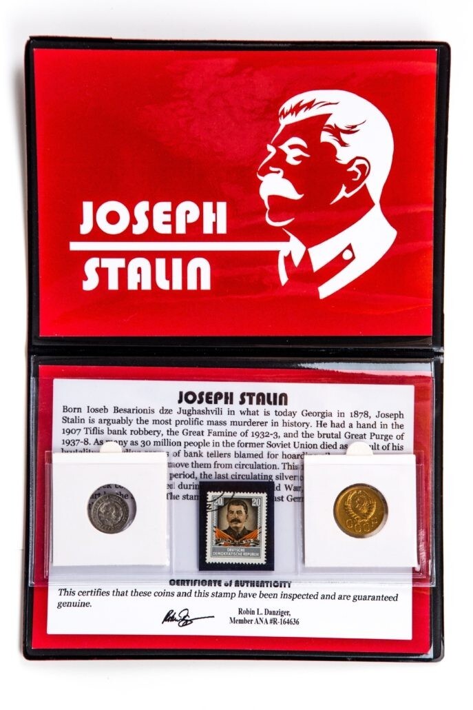 Josef Stalin Album (20 Kopek Silver Coin, WWII 3 Kopek, 1 Stalin Stamp ...