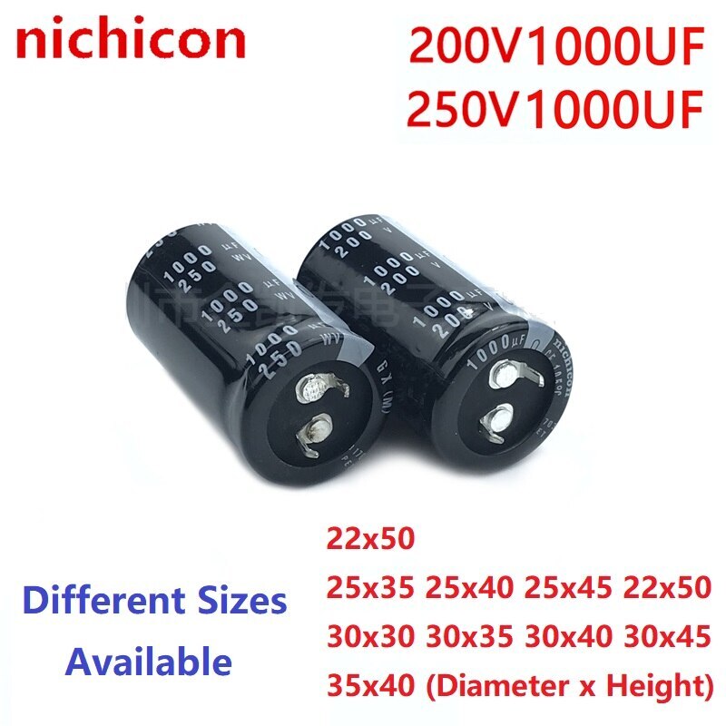 2Pcs/Lot Nichicon 1000uF 250V 1000uF 200v1000uf 250V1000UF Snap-in PSU ...