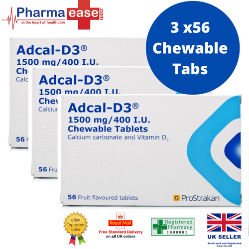 168 Adcal D3 1500mg/400 IU (3 x 56) Chewable Fruity Tablets Calcium ...
