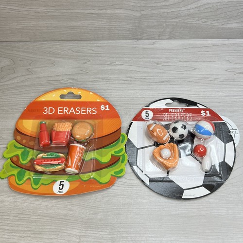 Pencil Erasers Lot 2 Packs 3D Mini Erasers Burgers Fast Food Sports ...