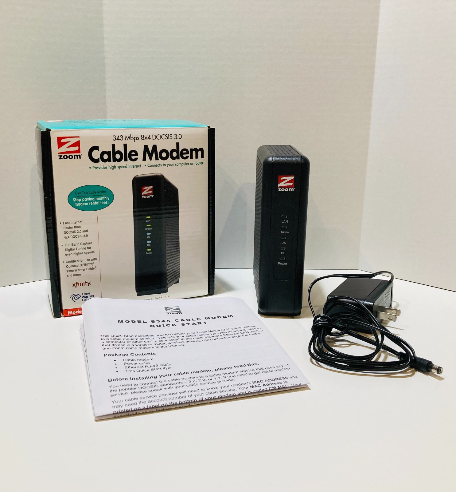 Zoom 5345 DOCSIS 3.0 High-Speed Cable Modem Black XFINITY, COMCAST ...