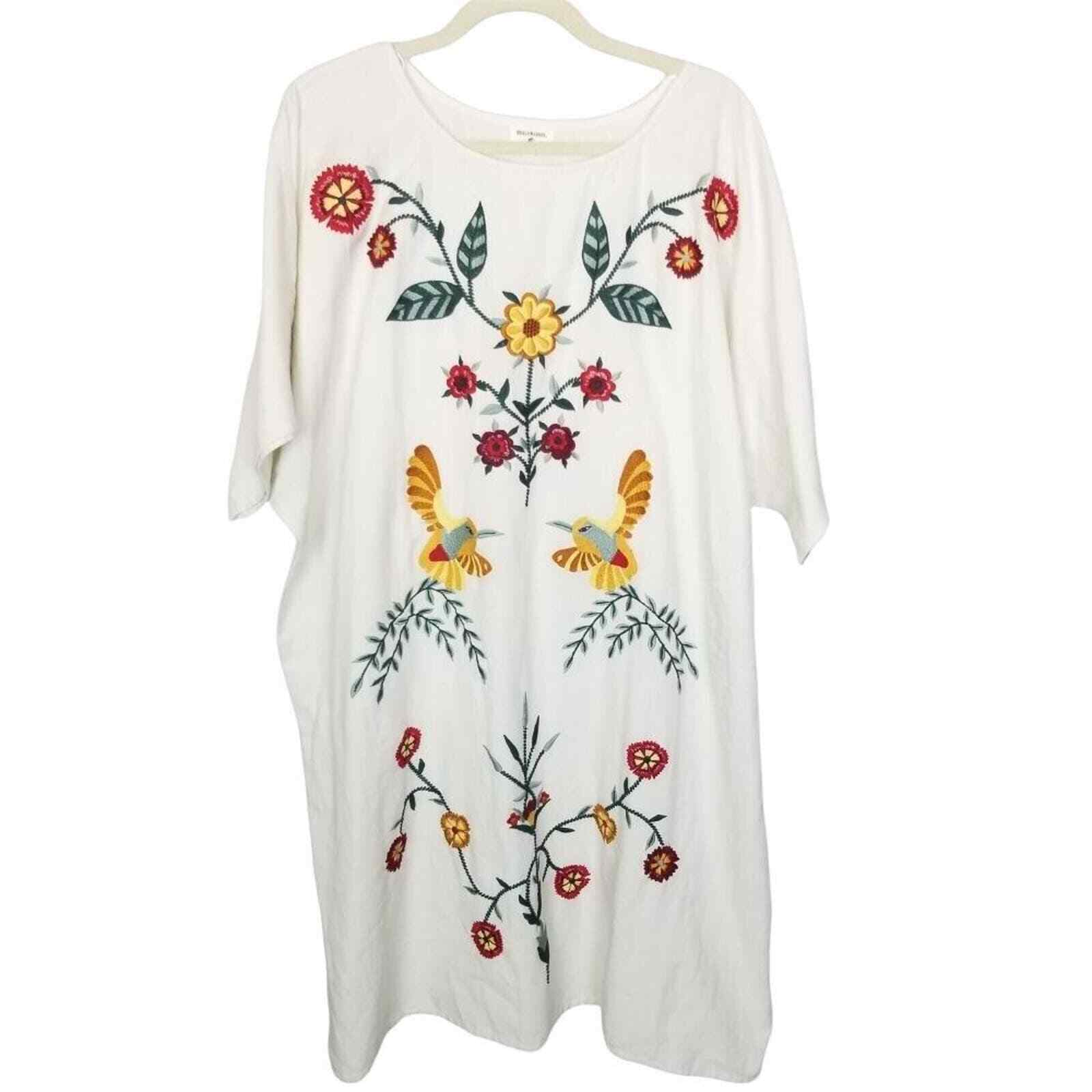 World Market Dress Linen Dress Floral Embroidered Dre… - Gem