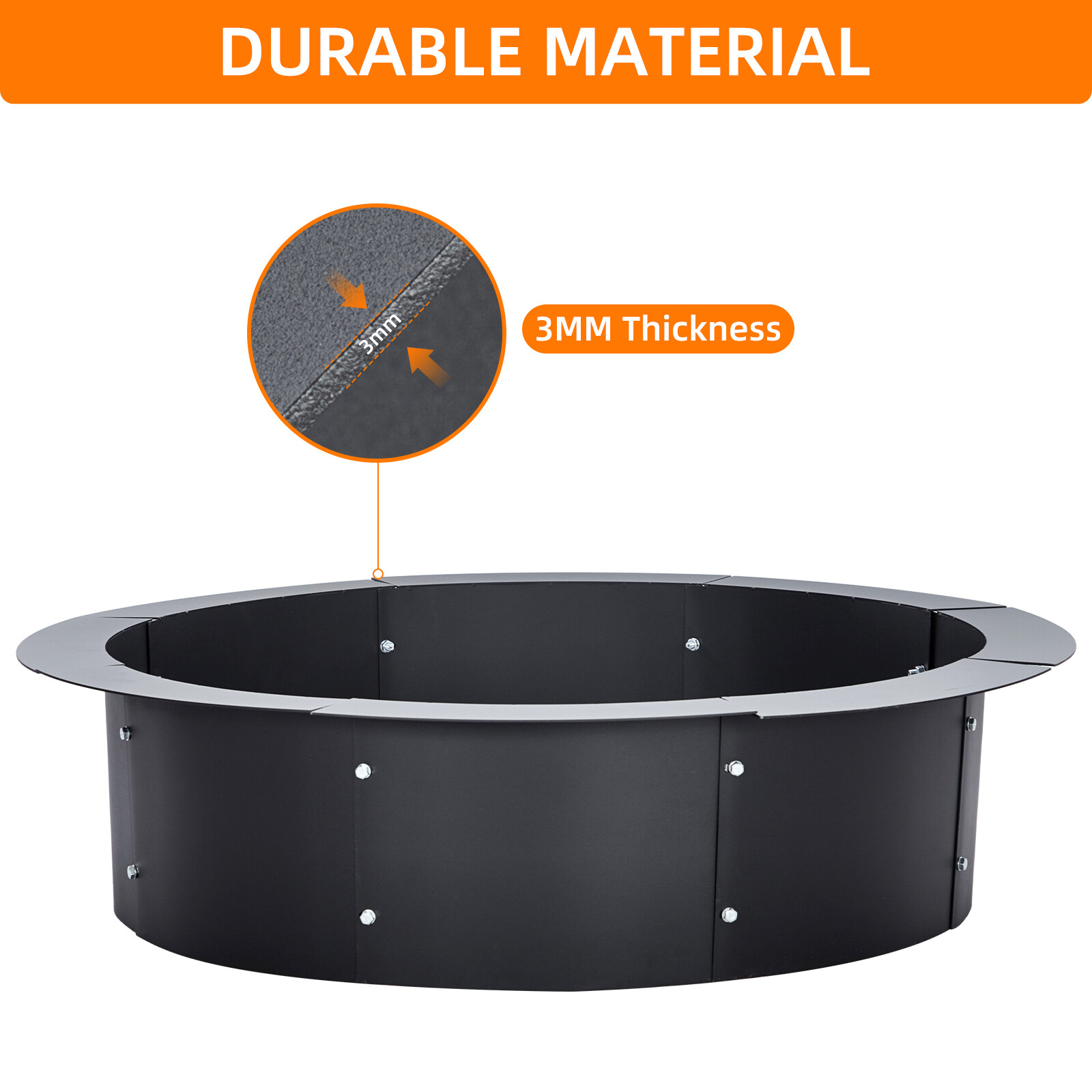Round Fire Pit Ring Outer Steel Liner DIY Campfire Outside Ring Firepit ...