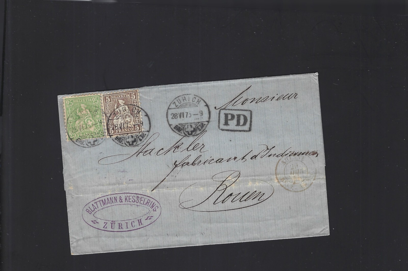 SWITZERLAND-1875-FOLDED ENVELOPE-NICE FRANKING-CANCELS-ZURICH-AV-FINE ...