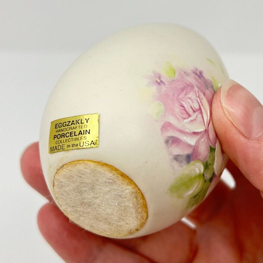 Eggzakly Handpainted Porcelain Egg Roses Flowers Pink Lavender Floral ...
